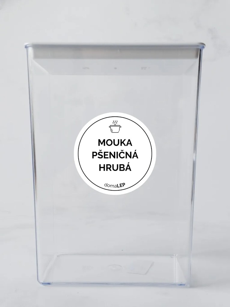 MOUKA PŠENIČNÁ HRUBÁ - omyvatelná samolepka na dózu, výběr rozměrů Ø 5 cm / 5 x 5 cm / 6 x 8 cm | DomaLEP
