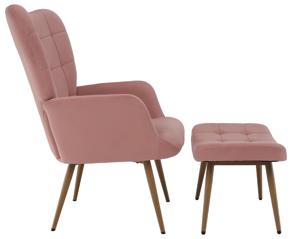 Relaxační křeslo ušák s podnožkou LUMEN - růžová Velvet látka