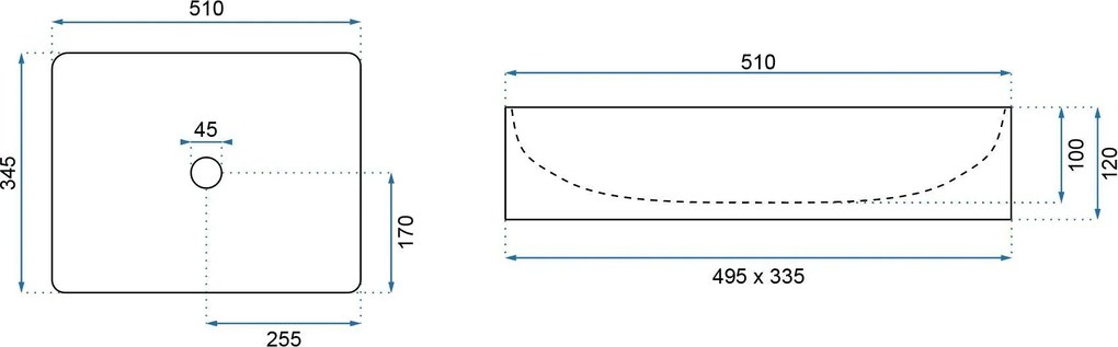 Rea Inga Marble, keramické umyvadlo na desku 51x35 cm, černá matná, REA-U8006