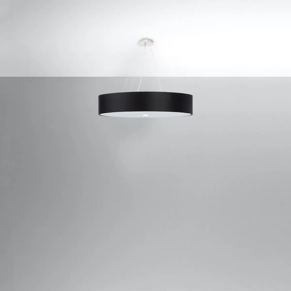 Závěsné svítidlo Skala, 1x černé textilní stínítko, (bílé sklo), (fi 70 cm)