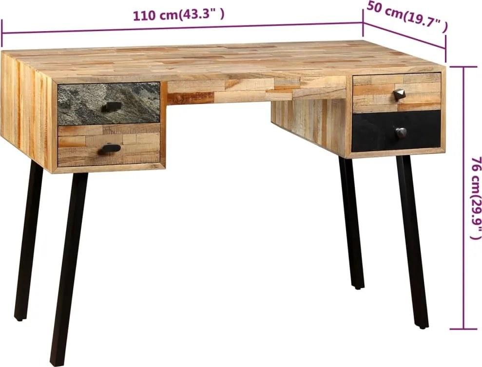 vidaXL Psací stůl masivní recyklovaný teak 110 x 50 x 76 cm [245402]