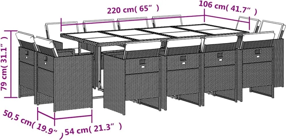 13dílný zahradní jídelní set s poduškami hnědý polyratan 3210681