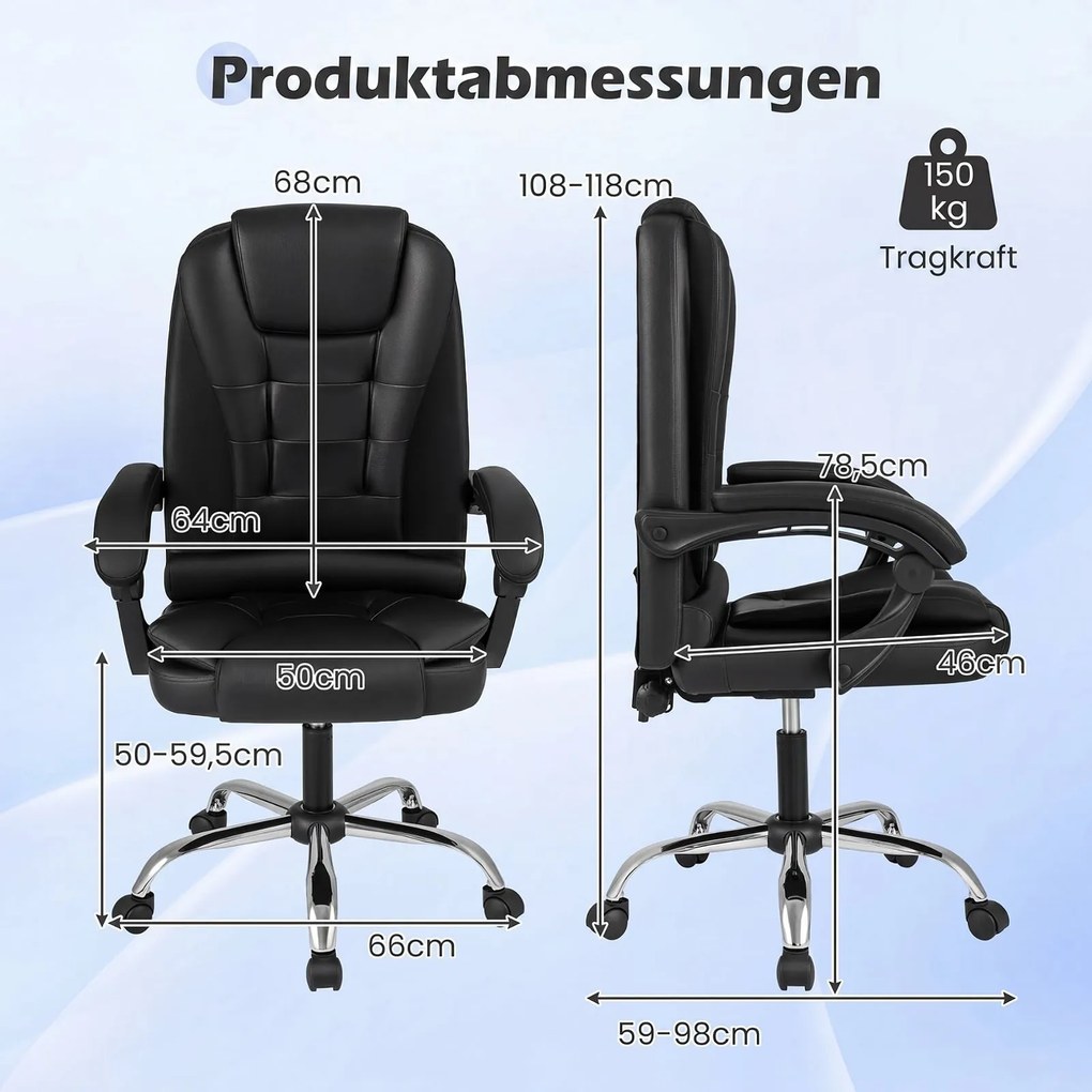 Costway Ergonomická manažerská židle s kolečky, nastavitelnou výškou – černý