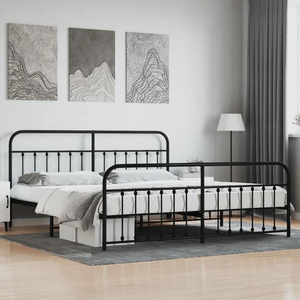 Kovový rám postele s hlavovým a nožním čelem černý 200 x 200 cm,  352603