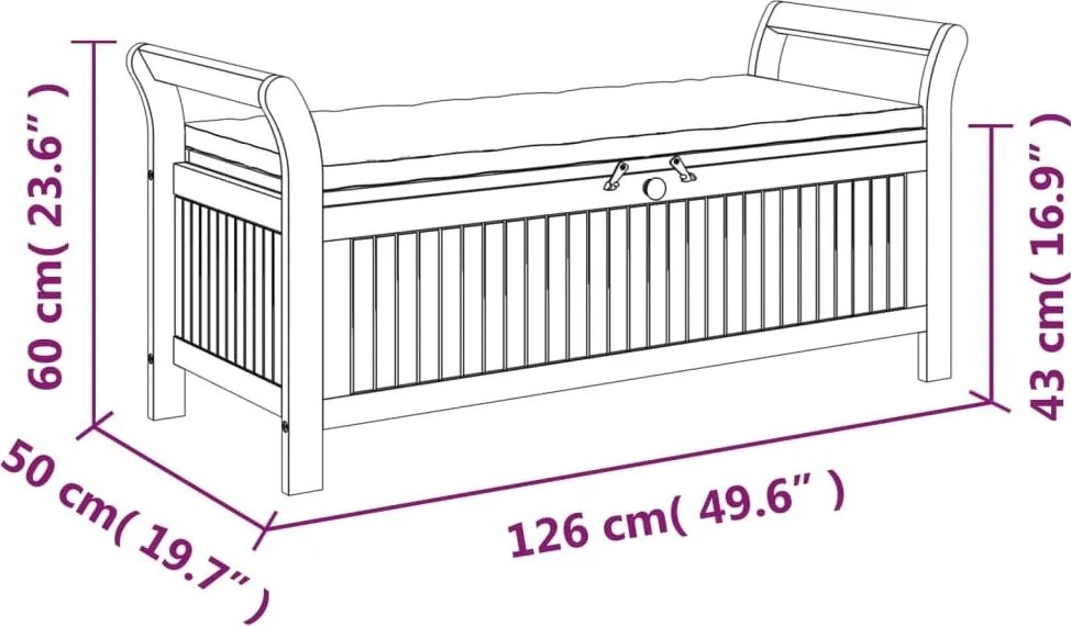 vidaXL Zahradní úložná lavice s poduškou 126 cm masivní akáciové dřevo [319717] Barva: Šedá