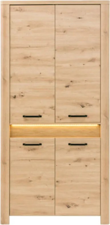 Skříň čtyřdveřová s led osvětlením Moris 96x200x60 cm Dub artisan