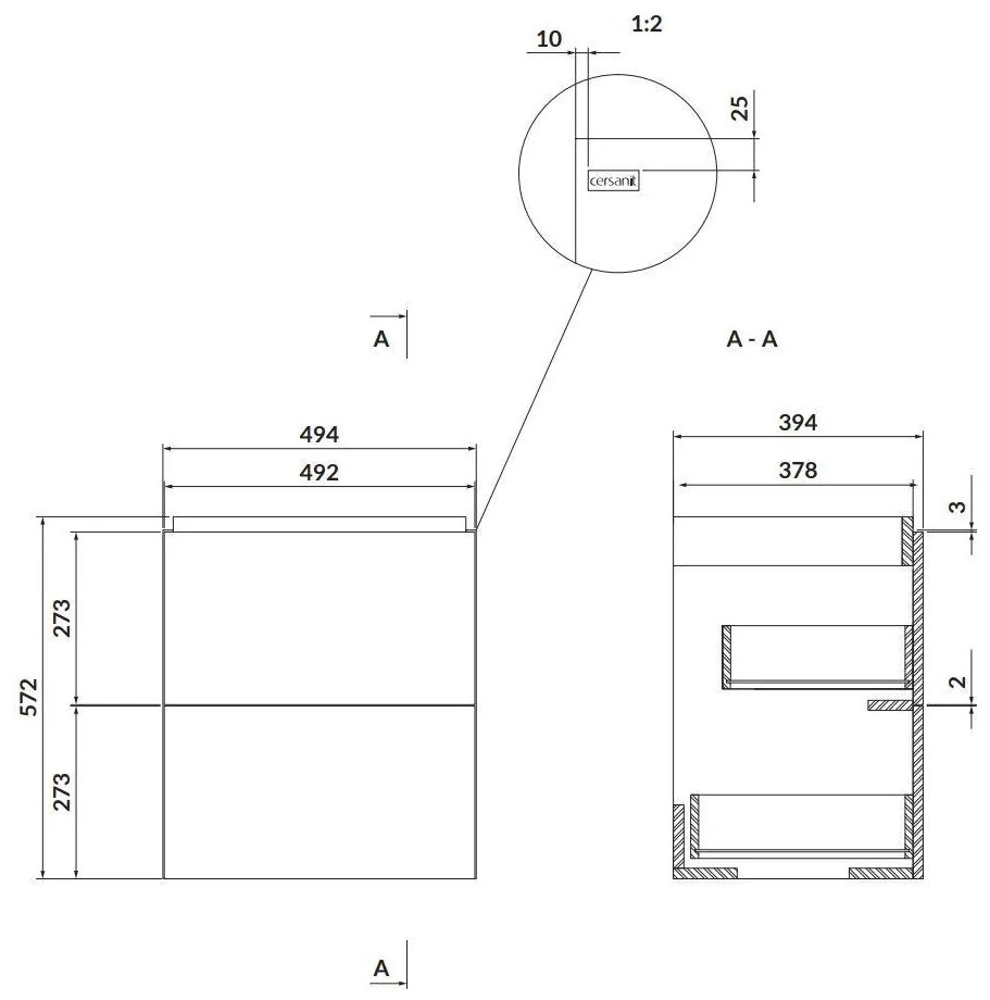 Cersanit Larga, koupelnová skříňka s umyvadlem 50x40x63 cm, bílá lesklá, S801-440