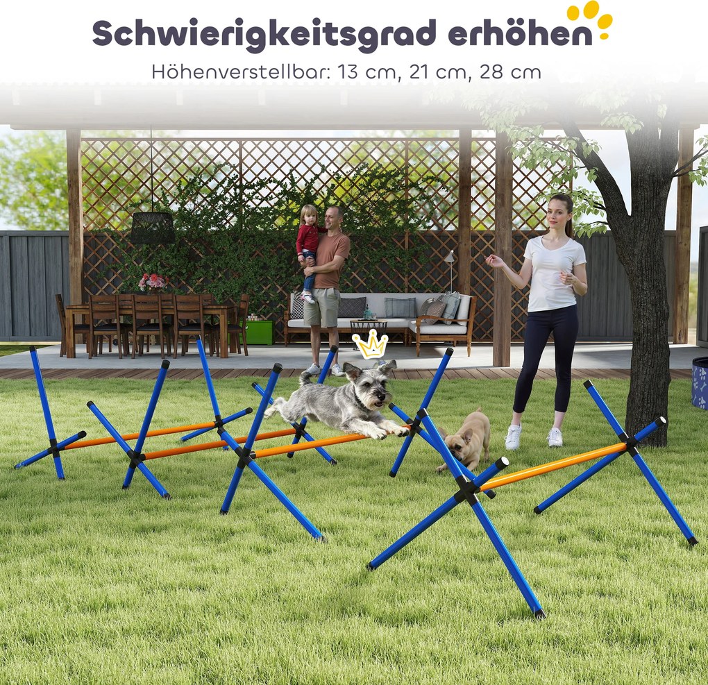 PawHut Agility set pro psy, 4dílné agility vybavení s překážkami, taška na přenášení Výškově nastavitelný tréninkový set pro malé psy