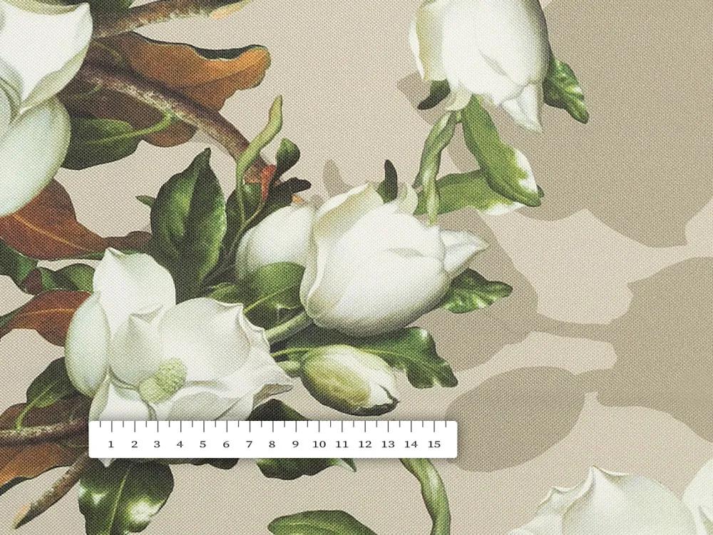Biante Dekorační závěs TF-063 Květy gardénie na hnědobéžovém 140x150 cm