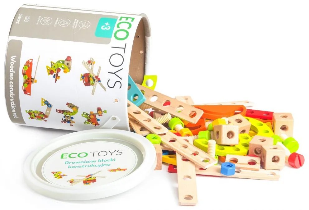 Ecotoys Stavebnice dřevěné kostky v boxu 120 ks, TL86002