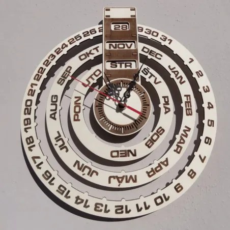 Dřevěný kalendář, nástěnné hodiny gravírované laserem I SENTOP PR0161 HODINY PREGLEJKA SK