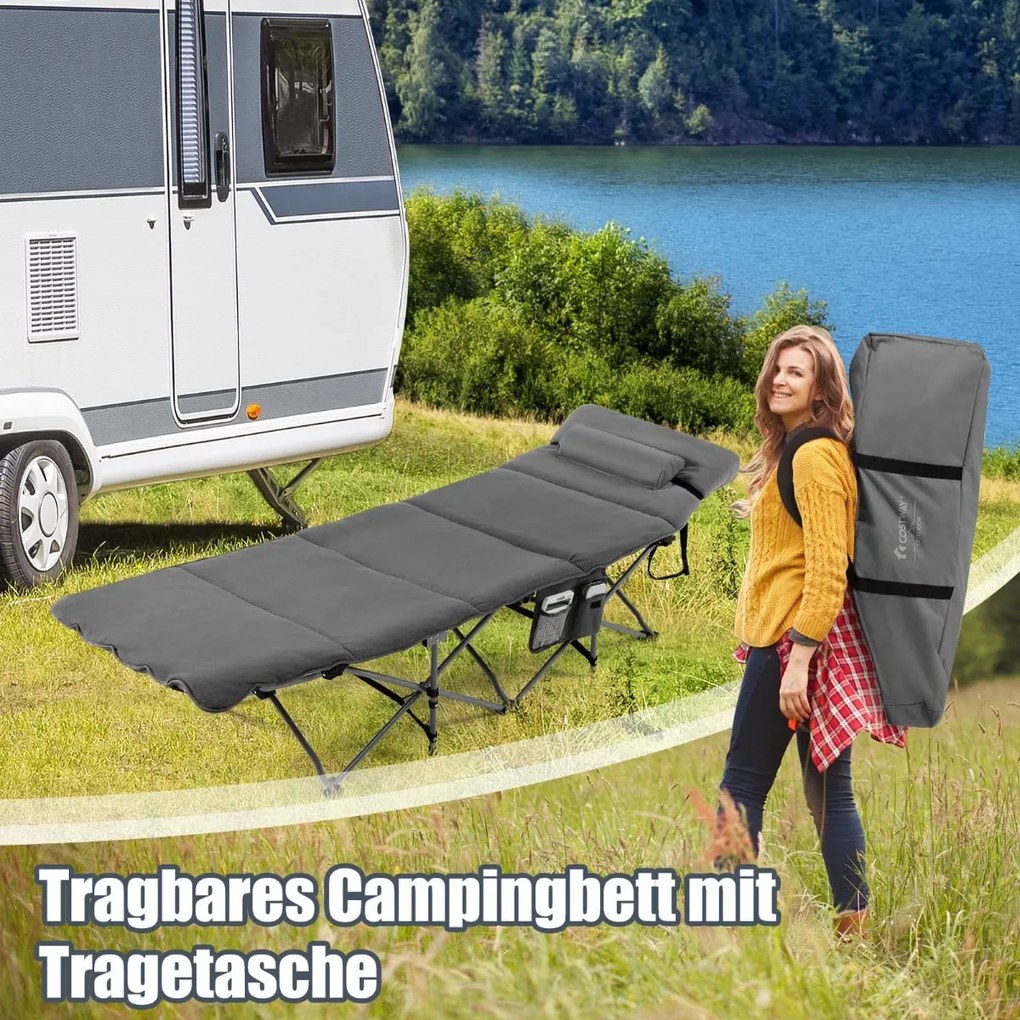 Costway Campingová postel skládací kempingová s matrací 185 cm x 65 cm x 41