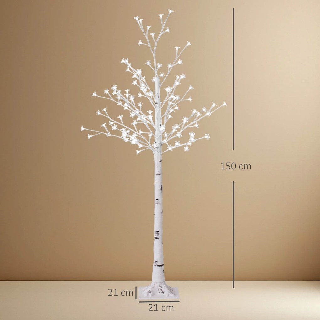 HOMCOM Umělý strom, umělý sakurovník, s 120 LED, 3 úrovně jasu, teplá bílá, realistická kůra, 21 x 150 cm