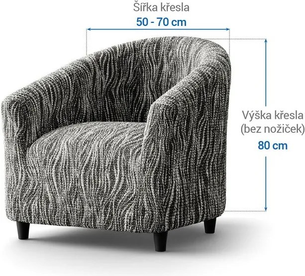 Bielastické potahy UNIVERSO NOVÉ žíhané černobílé klubové křeslo (š. 50 - 70 cm)