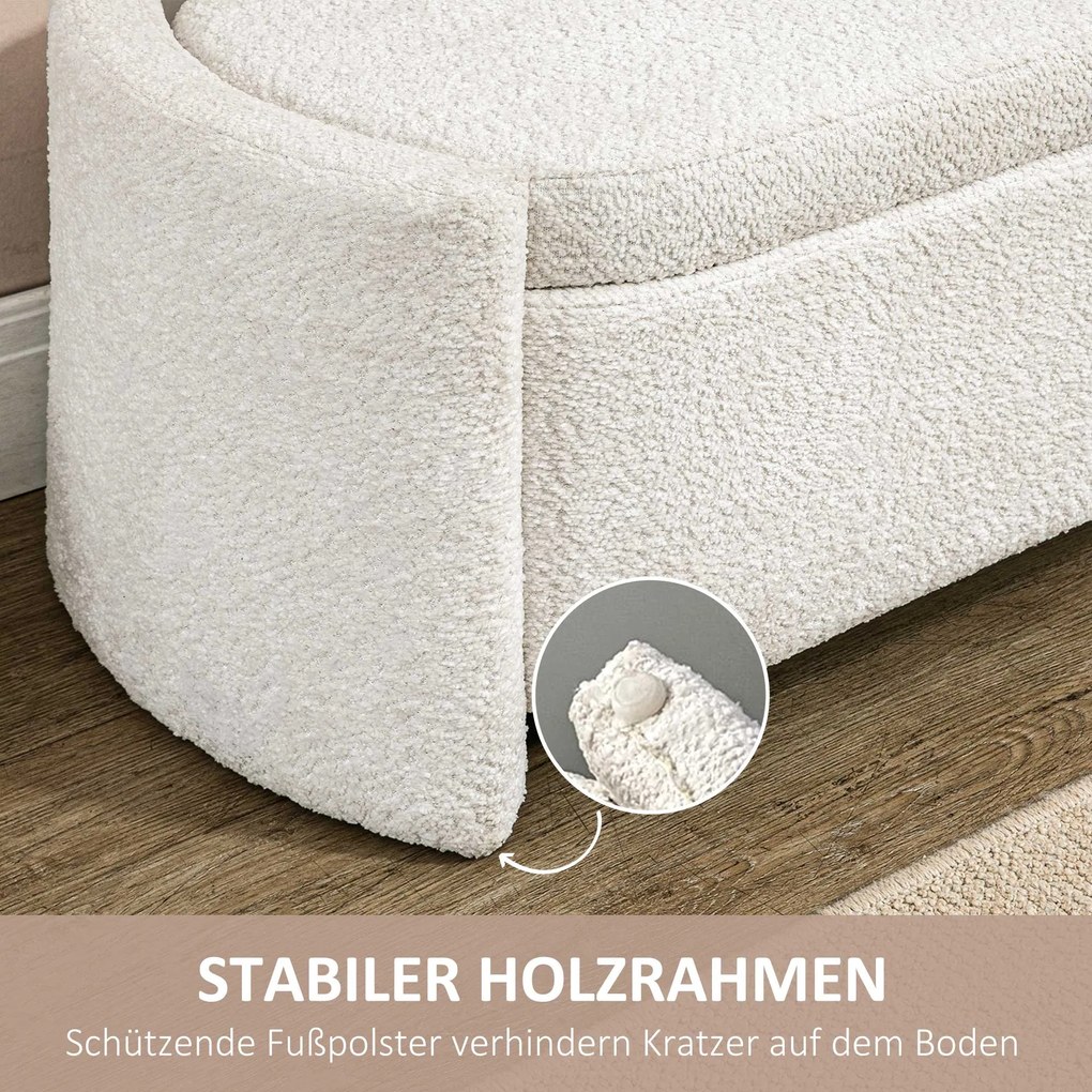 HOMCOM Sedací lavice, postelová lavice s úložným prostorem, čalouněná lavice s víkem, sametový vzhled, úložná lavice, krémová, 105 x 44 x 45,5 cm | A…