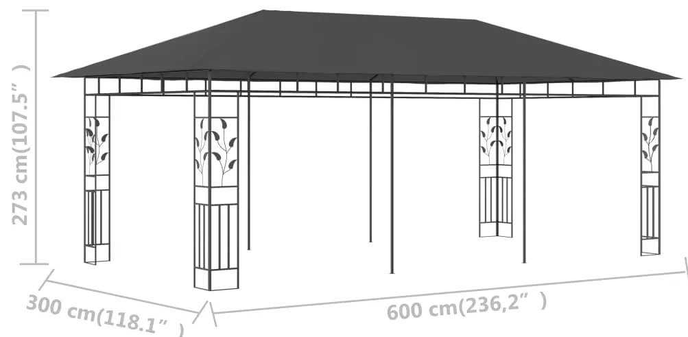 vidaXL Marketos Altán s moskytiérou 6 x 3 x 2,73 m antracitový