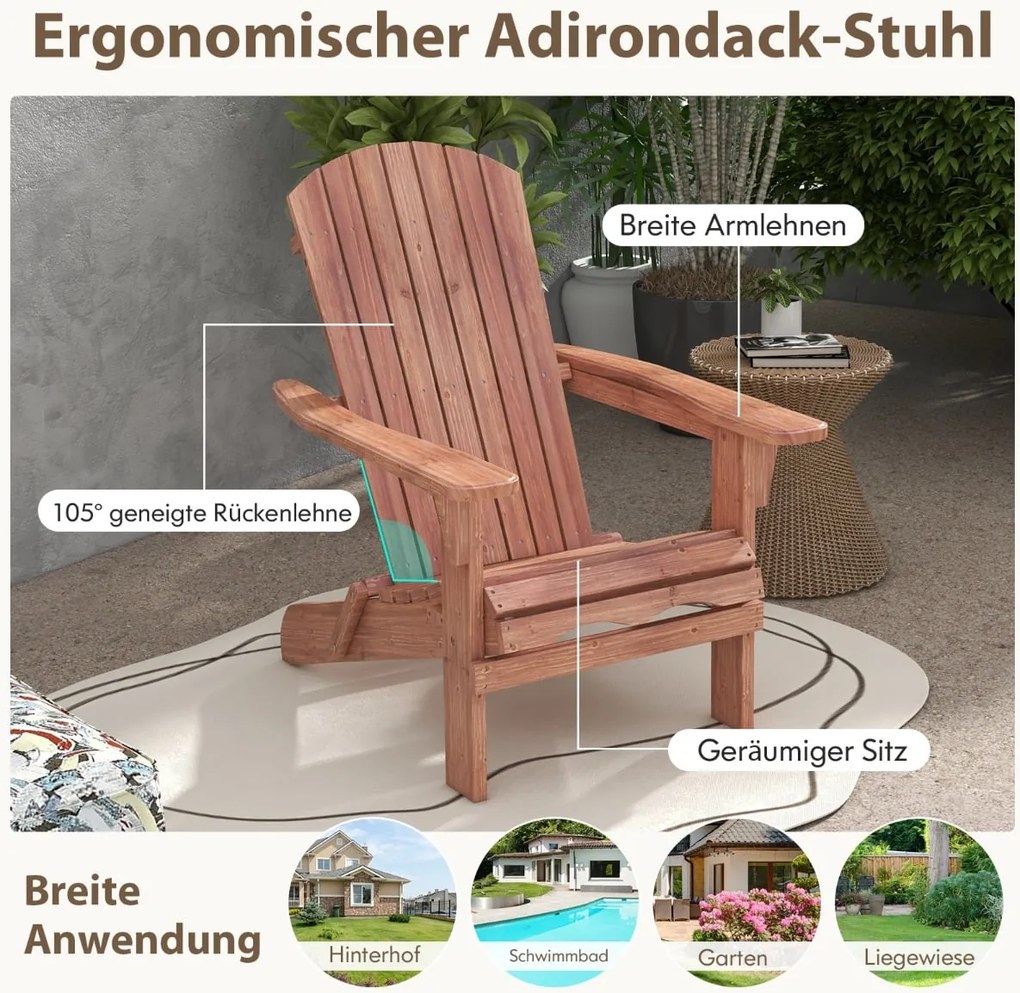 Costway Skládací dřevěná židle Adirondack s nosností 180 kg zahradní židle