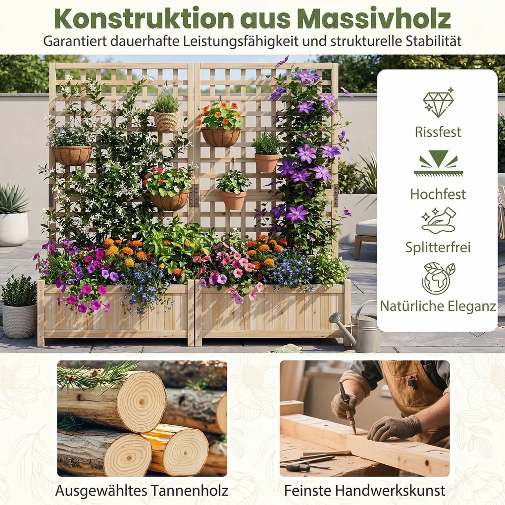 Costway Truhlík s mřížovinovým vyvýšeným záhonem z masivního dřeva na květiny