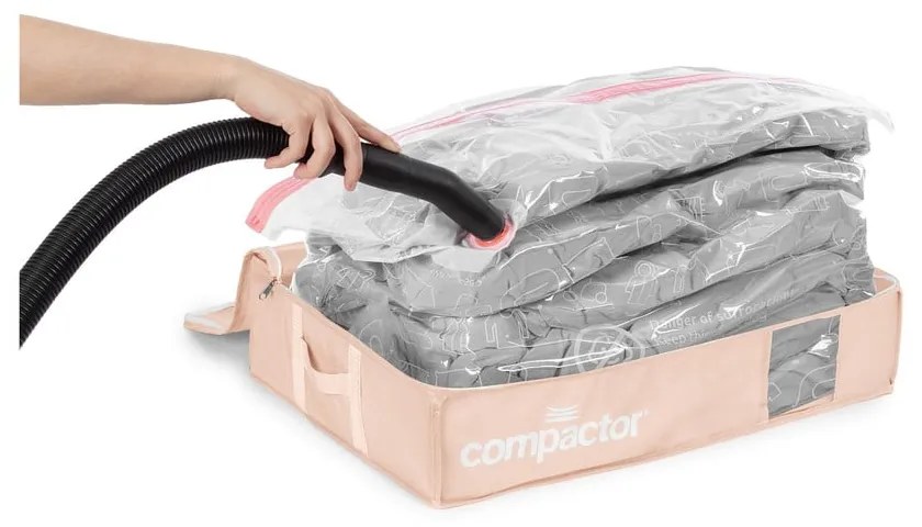 Vakuové plastové úložné boxy pod postel v sadě 3 ks 65x45x15,5 cm Pink Edition – Compactor