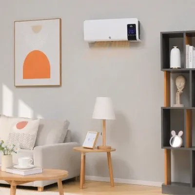 HOMCOM Elektrické topení, nástěnná montáž, oscilační funkce, 2 režimy, časovač, LED displej, bílá