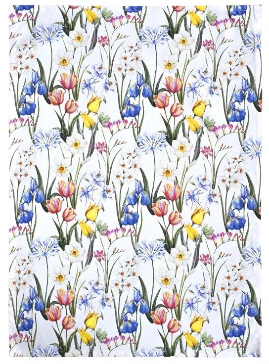 SCANquilt utěrka FLORA irisy tulipány bílopestrá 50 x 70 cm