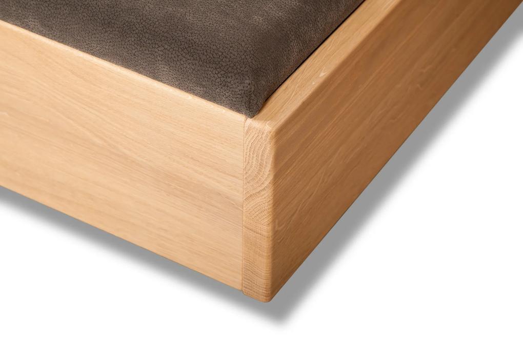 Krajča Manželská postel z masivu Alfarnate 180 x 200 cm (dub) Povrchová úprava: Brandy, Druh dřeva: Dub, Barva čalounění: Černá