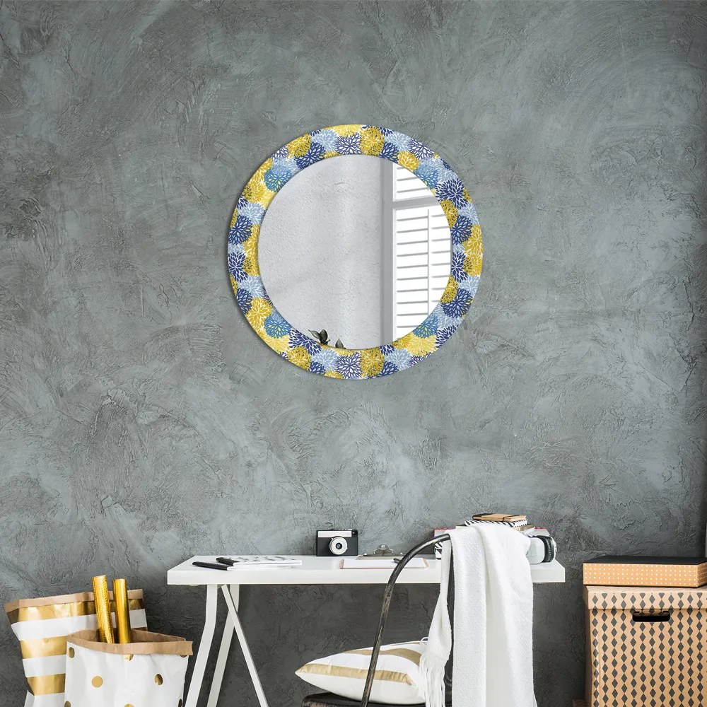 Kulaté dekorativní zrcadlo na zeď Modré květy fi 60 cm