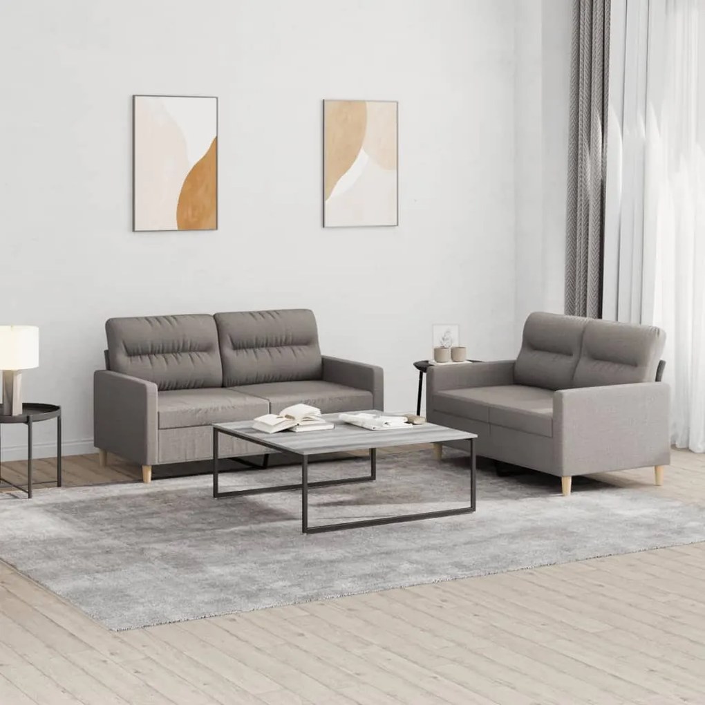 3Dílná Sedací Souprava S Polštáři Textil - Taupe / s poduškami