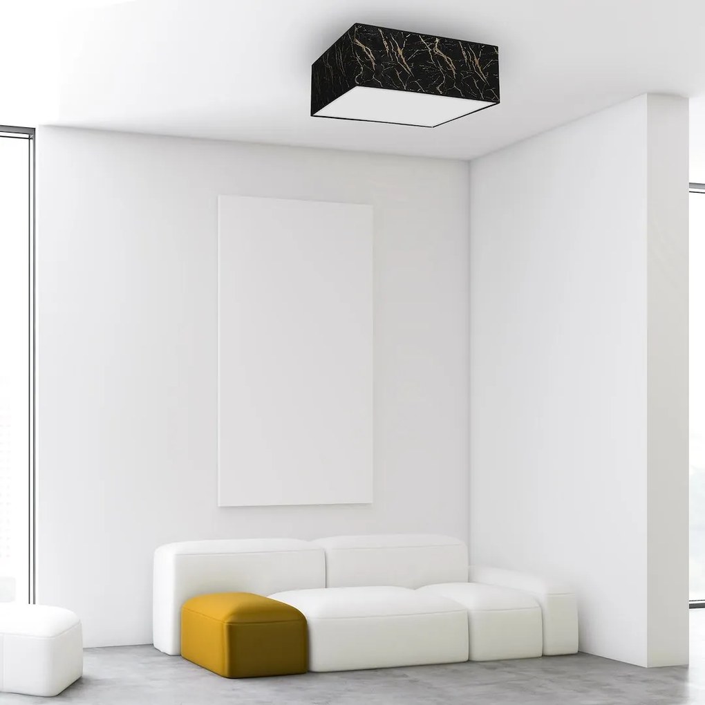 Stropní svítidlo Senso Square, 1x černé/zlaté textilní stínítko, (bílé plexisklo), (50 cm)