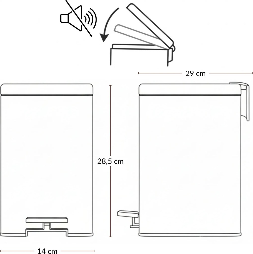 Úzký koupelnový koš BALVO, 5 l – bílý