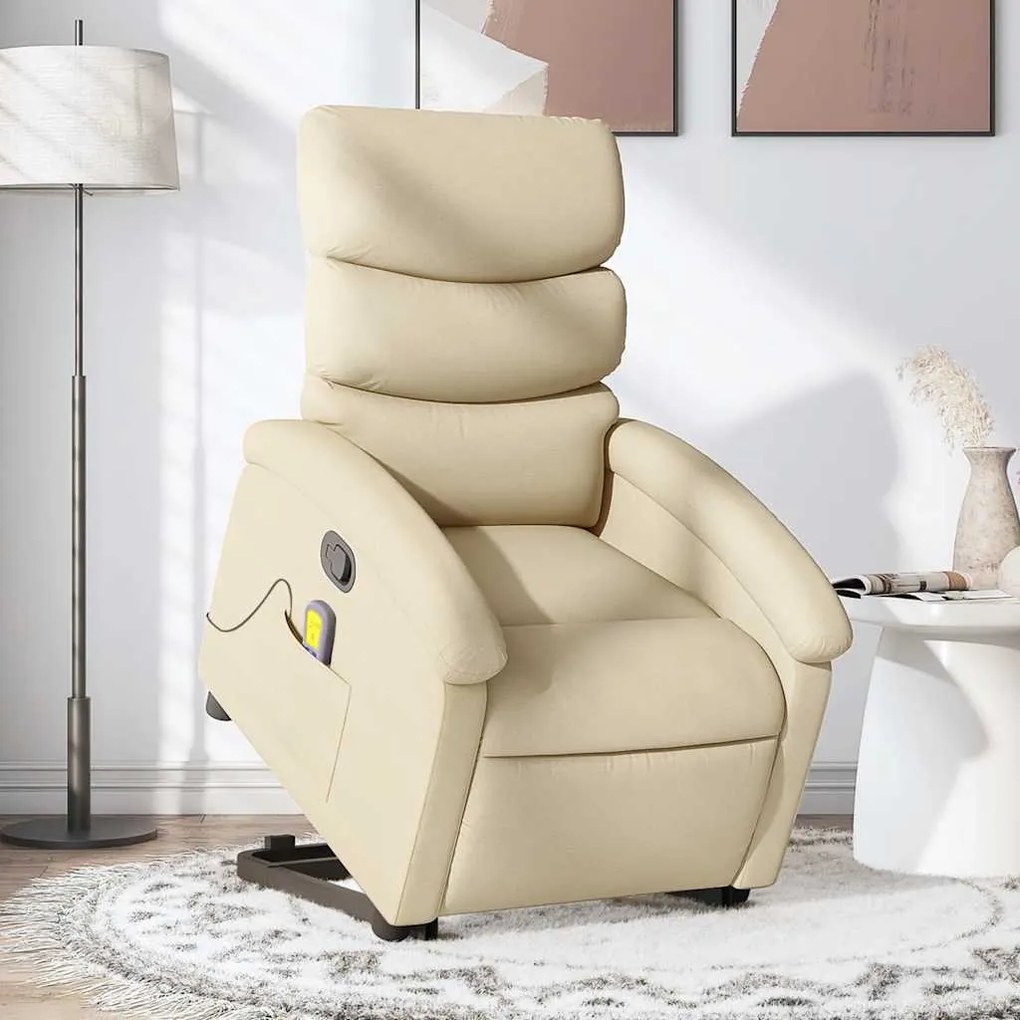 Zvedací masážní polohovací křeslo krémové textil 3203999