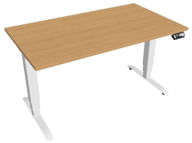 Elektr. nastavitelný stůl 140x80 s pamětí - HOBIS MOTION MS 3M 1400 Dekor stolové desky: buk, Barva kovové podnože: bílá