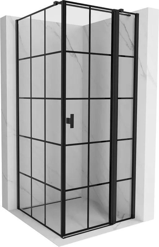 Mexen Mist T, sprchový kout s křídlovými dveřmi, pravý, 85 x 85 cm, 8mm čiré sklo, černý profil, 8A4T-085-085-70-77-P
