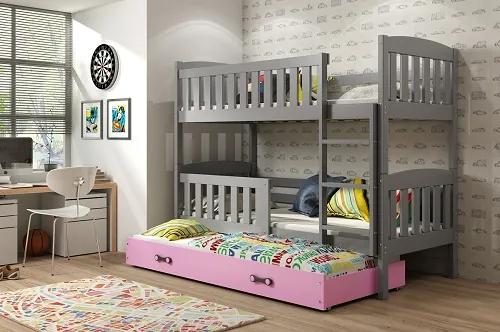 BMS Group Dětská patrová postel s přistýlkou KUBUS grafit Velikost postele: 200x90 cm, Barva šuplíku: Růžová