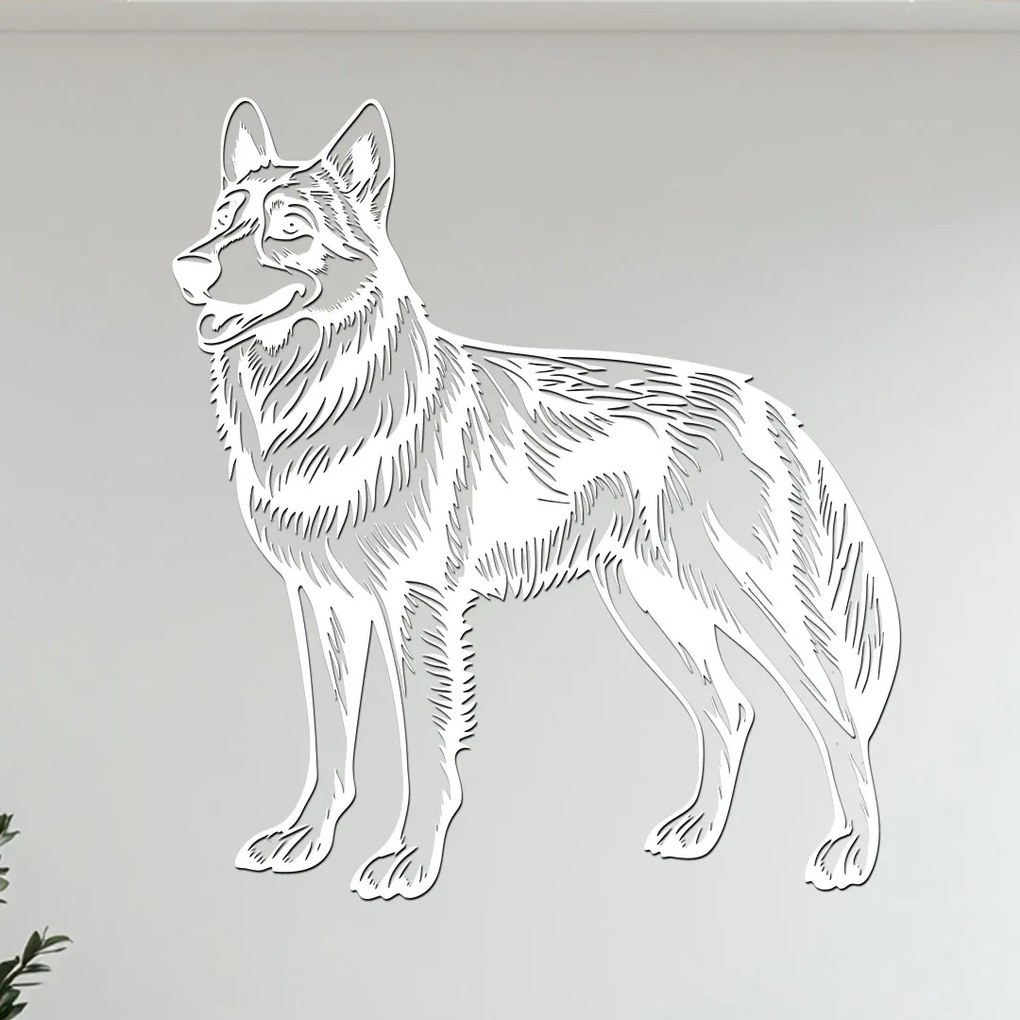 dřevo života Dřevěný obraz psa Československý vlčák Rozměry (cm): 36x40, Zvolte barvu dekoru: Bílá