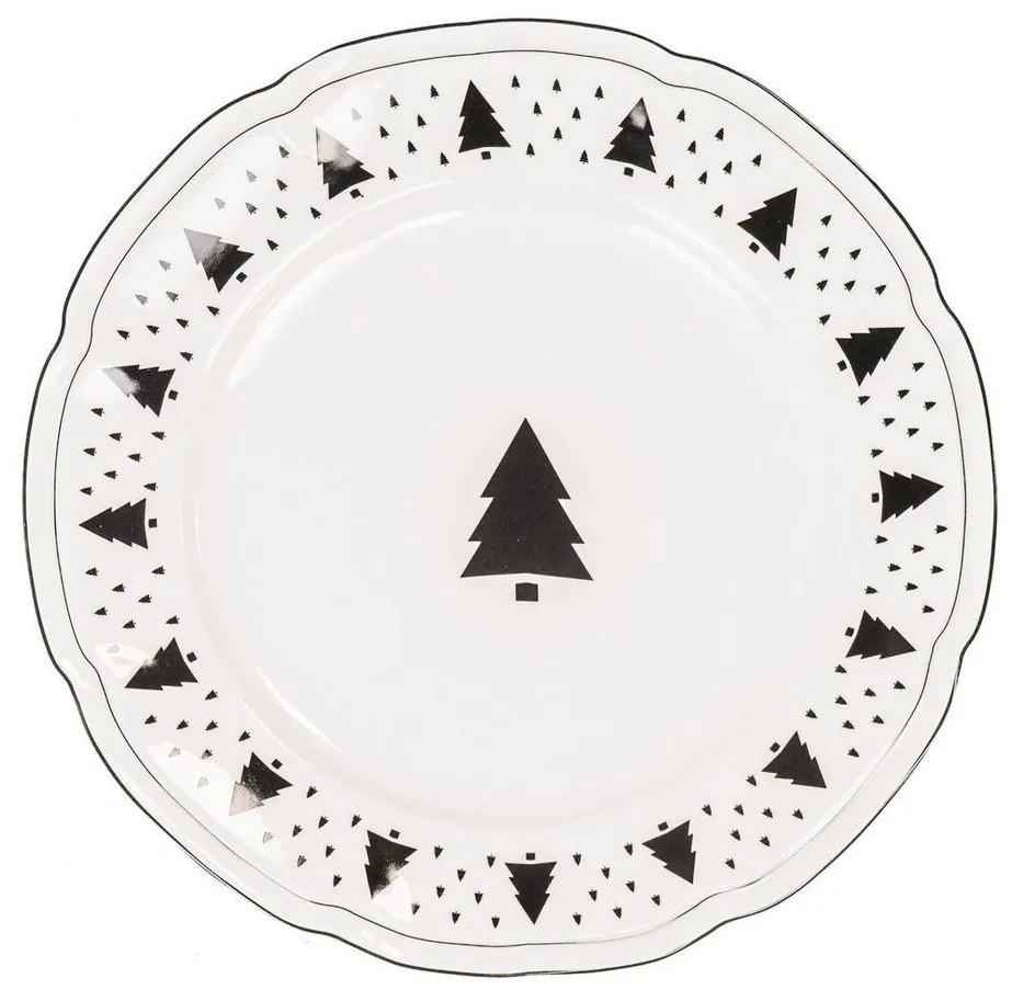 Krémový porcelánový jídelní talíř se stromky X-Mas Tree - Ø 26*1,5 cm