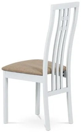 Autronic Dřevěná jídelní židle Jídelní židle, masiv buk, barva bílá, látkový béžový potah (BC-2482 WT)
