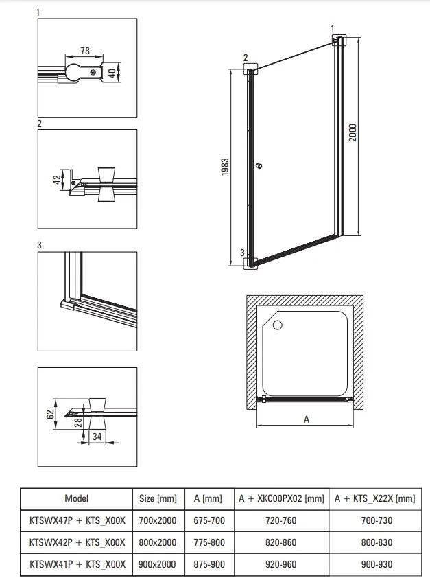 Deante Kerria Plus, 1-křídlé sprchové dveře 70x200 cm, 6mm čiré sklo, černý profil, DEA-KTSWN47P