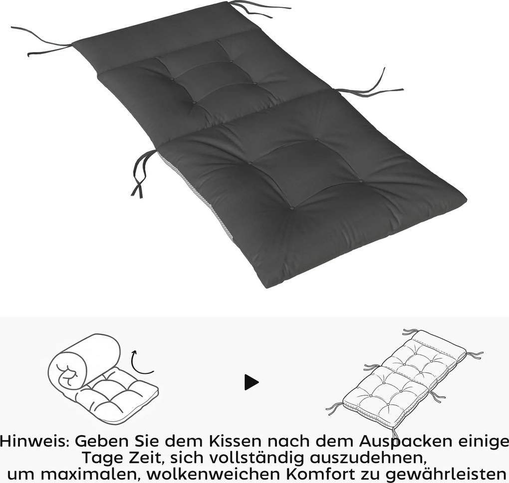 sada 4 polštářů na sezení vodoodpudivé protiskluzové polštáře na židle s popruhy, vnitřní venkovní 111,5 x 53 x 8 cm tmavě šedá