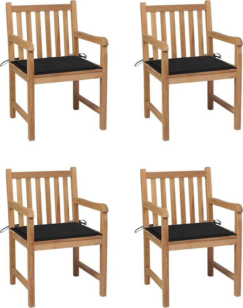Zahradní židle 4 ks černé podušky masivní teak 3073011