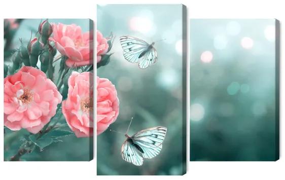 Vícedílný obraz Jemné Květiny A 3D Motýli Nedostatek Nedostatek Přírodní plátno 150x100