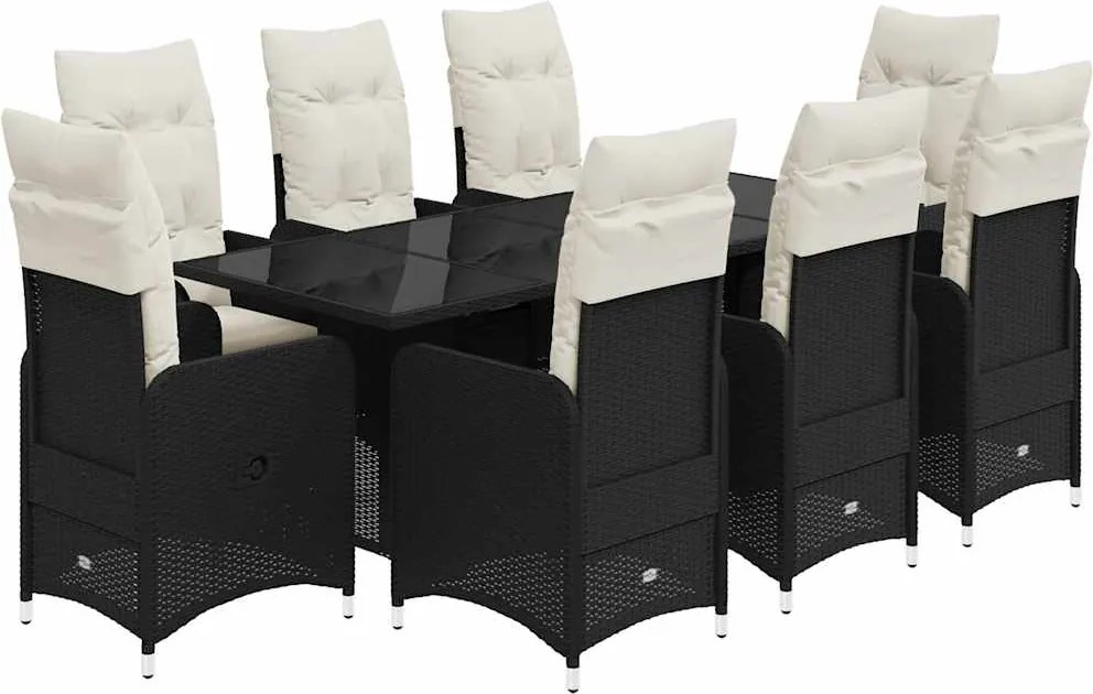 9dílný zahradní bistro set s poduškami černý polyratan 3276997