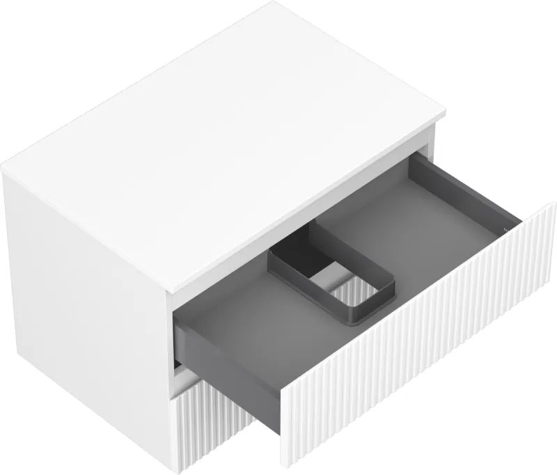 Mexen Rivel, koupelnová skříňka 70 cm s horní deskou, 2 zásuvky, drážkovaná, bílá matná, 91A20-07047-2-BFFC01
