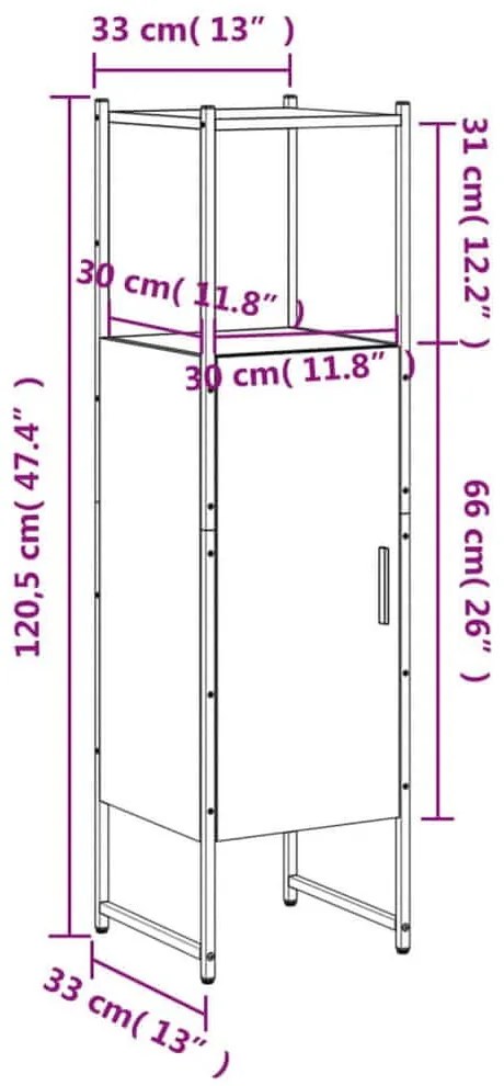 Petromila Koupelnová skříňka šedá sonoma 33x33x120,5 cm kompozitní dřevo