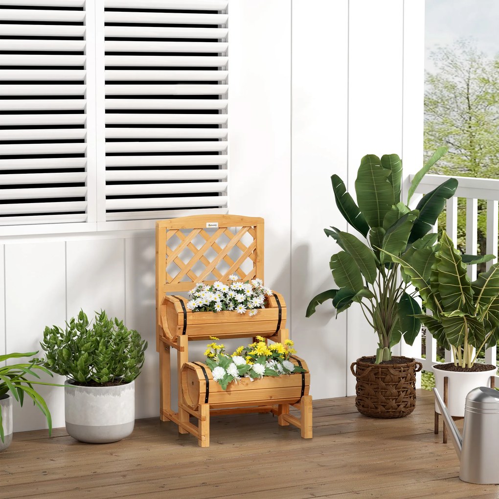 Outsunny vyvýšený záhon dřevěný truhlík na květiny s podpěrou pro šplhání 45 x 80 cm rustikální design pro zahradu terasu balkon žlutý zeleninový záh…