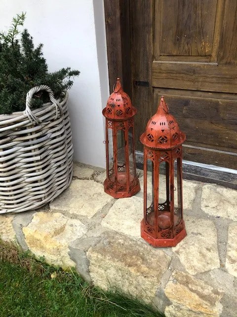 Hitra Lampa/lampion  ( kov se sklem, červená patina)