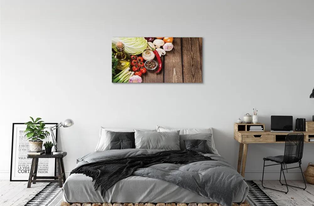 Obrazy na plátně Olivový pepř cibule česnek 100x50 cm