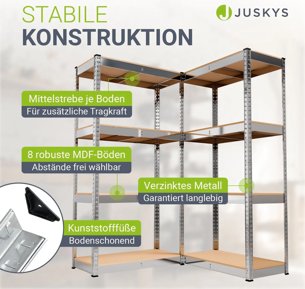Juskys Kovové regály Easy 160 × 80 × 40 cm, 2 kusy Barva: šedá