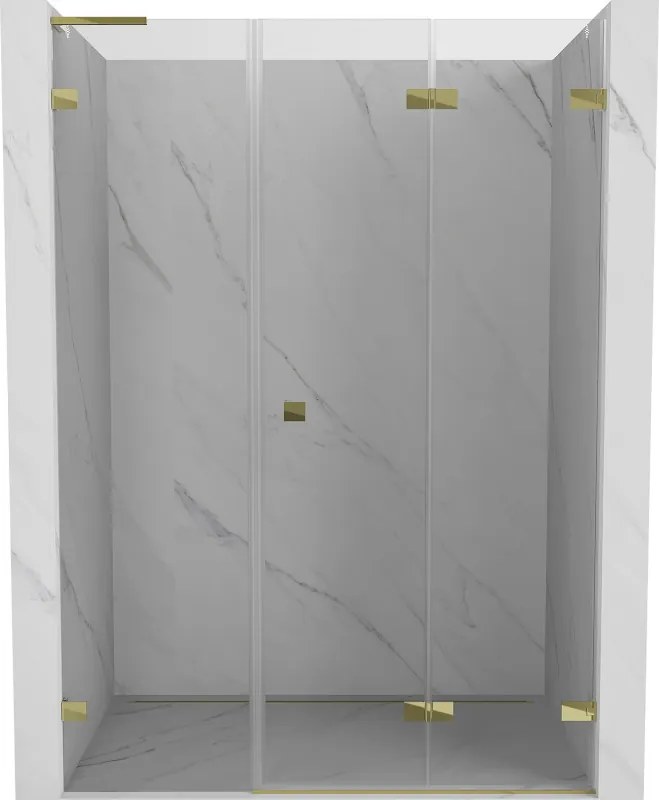 Mexen Lunar-F, L pravé skládací sprchové dveře 150 cm, čiré sklo, zlatý profil, 836SL-150-050-50-00-P