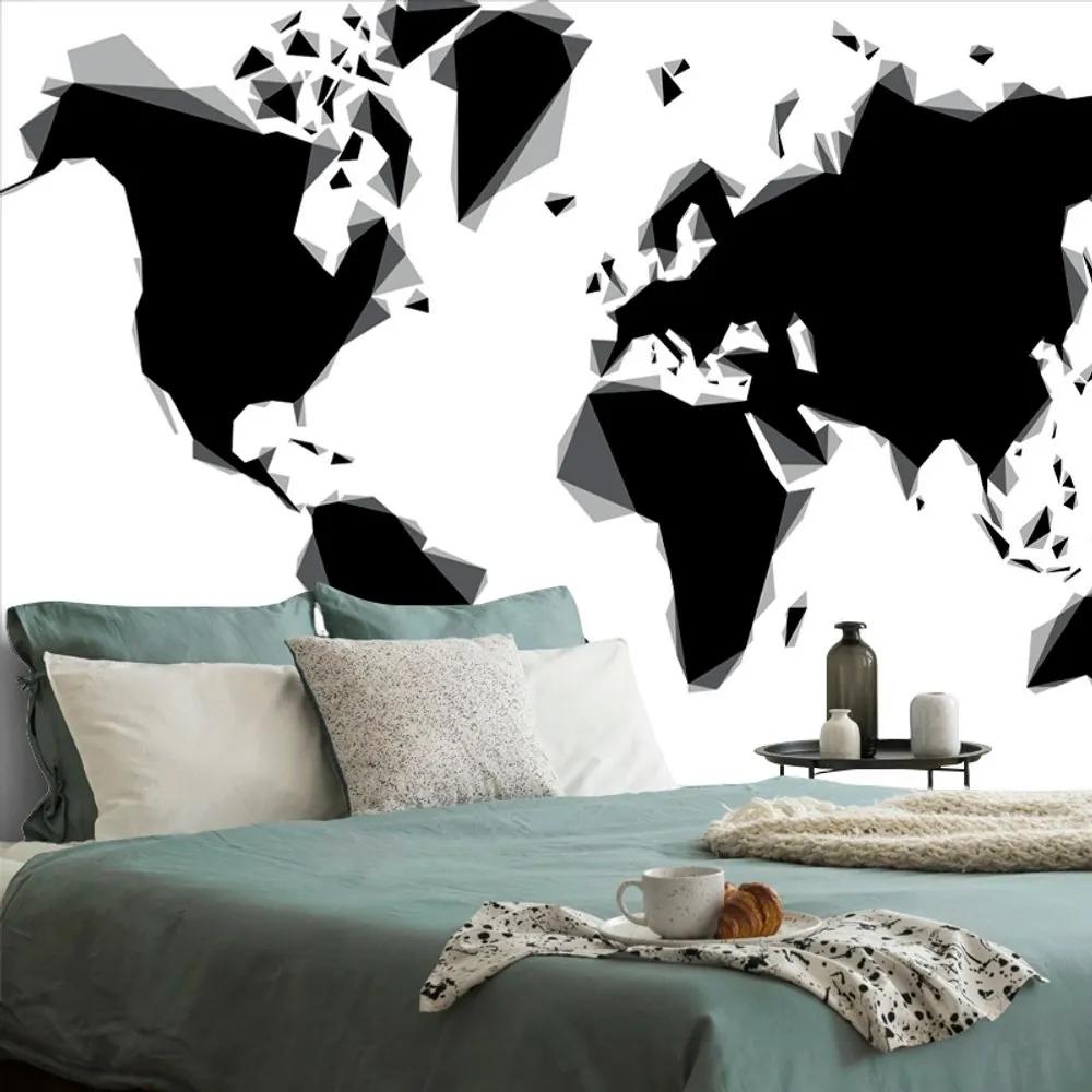 Tapeta abstraktní mapa světa v černobílém provedení - 225x150 cm